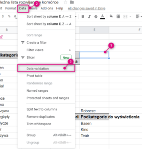 Zależna lista rozwijana w Google Sheets - Malinowy Excel